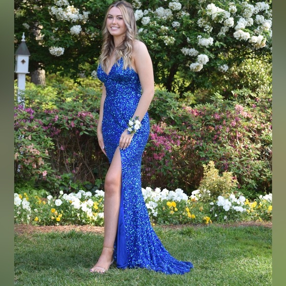 Ashley Lauren | Dresses | Beautiful Royal Blue And Turquoise Sequin ...